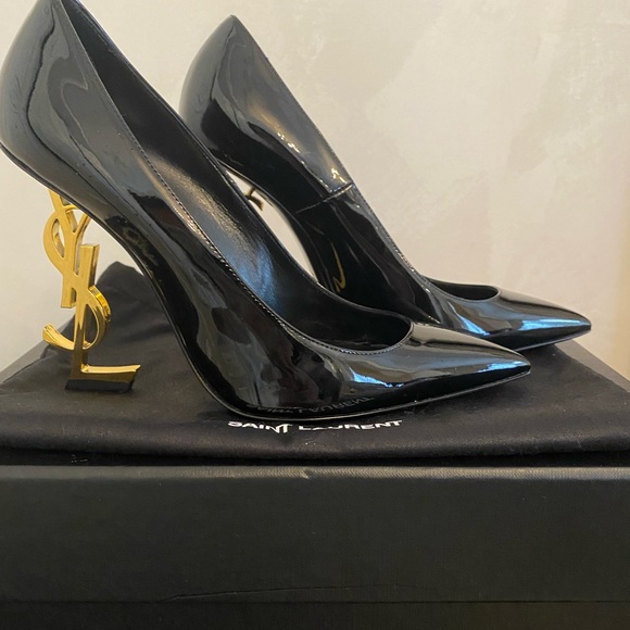 Yves Saint Laurent | Shoes | Ysl Heels Black With Gold Heel | Poshmark